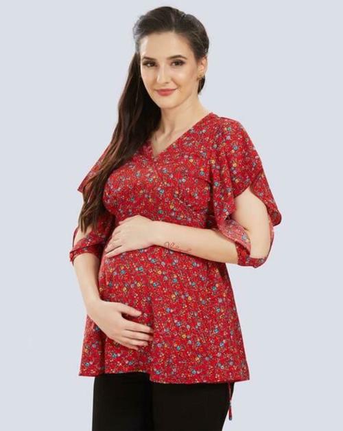 Buy MOM FOR SURE BY KETKI DALAL Women Maroon Leaf Crepe Tunics Top (L) Online at Best Prices in ...