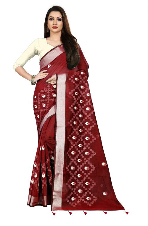 Buy sareya veela Bollywood Women Maroon Embroidered Cotton Silk Sarees ...