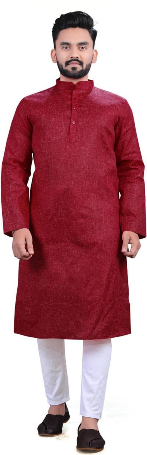 Buy REYANSH4U Men Maroon Solid Khadi Silk Straight Kurta Online at Best ...