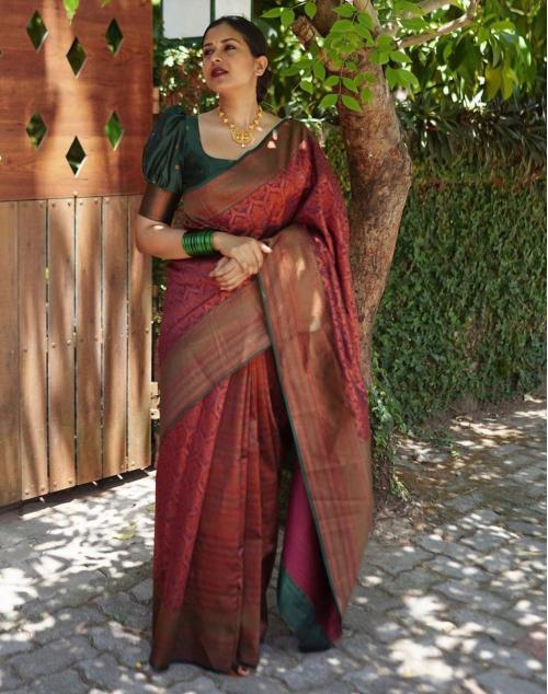 Buy SATRANI Art Silk Maroon Color Saree with Blouse piece Online at ...