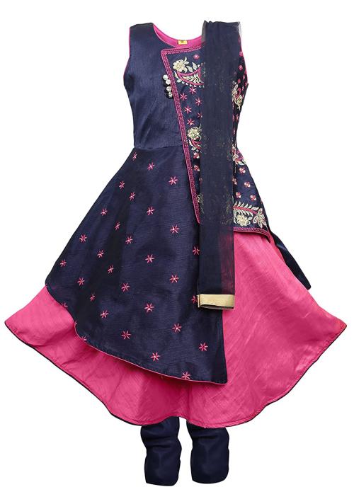 Buy Ashwini Girls Pink Embroidery 100 Percent Polyester Salwar Suit Set (12-13Y) Online at Best ...