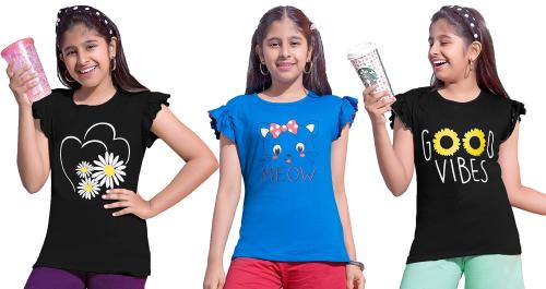 Buy Pepp N Hagg Girls Black, Royal Blue, Black Printed 100 Percent ...
