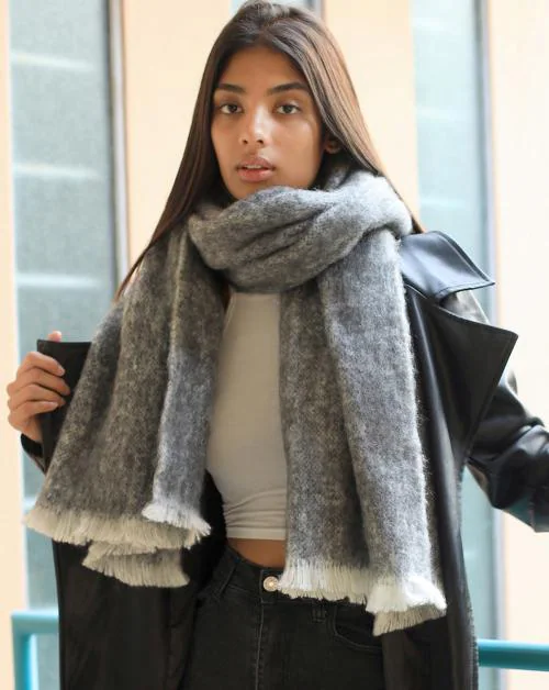 Buy Ayesha Contemporary Solid Grey Thick Woolen Winter Muffler Scarf ...