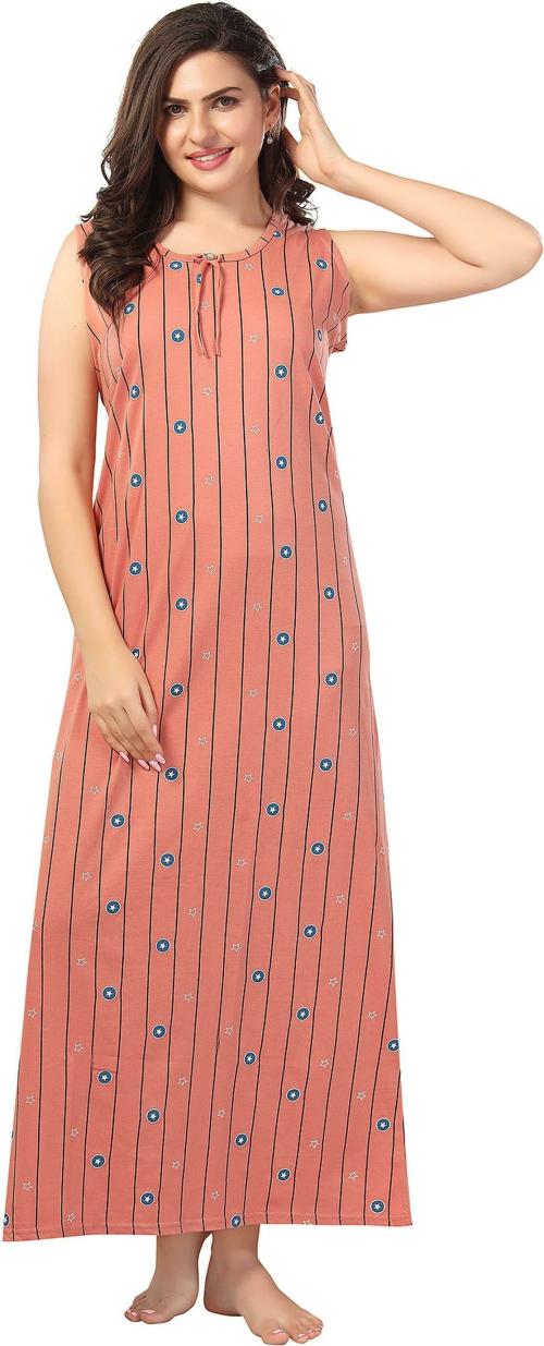 Buy Be You Women Peach Printed Cotton Blend Nighty Online at Best ...
