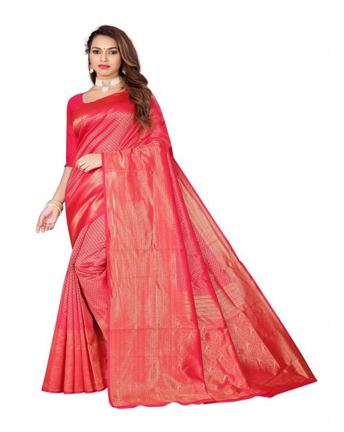 Buy VIRADIYA ENTERPRISE Women's Kanjivaram Silk Saree With Blouse Piece (Pink) - DN 14-PK Online ...