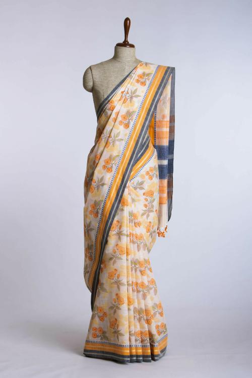 Buy Ksr Handlooms Alikam Khadi-Cotton Saree with Floral Print Online at ...