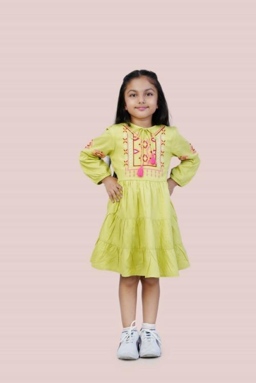Buy Bella Moda Girls Casual Embrordary Dress 100% Cotton Online at Best ...