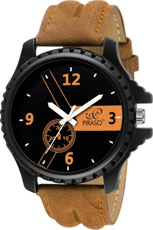 Buy PIRASO Fashion Decker Series Analog Black Dial Brown Strap Watch ...