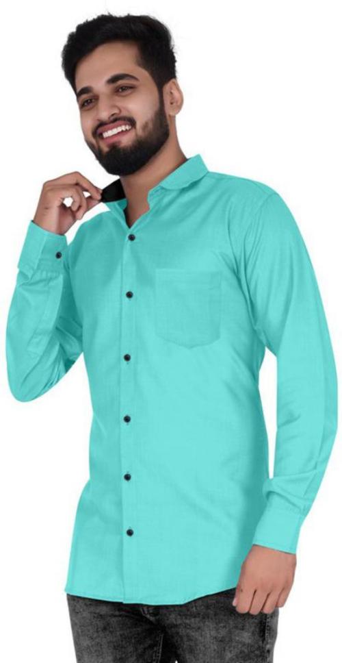Buy NuJi Men Sea Green Solid Cotton Blend Casual Shirt - L Online at Best Prices in India - JioMart.
