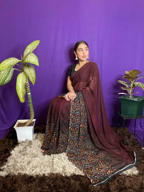 Buy Anand Women Blue Ombre Georgette Single Saree Online at Best Prices ...