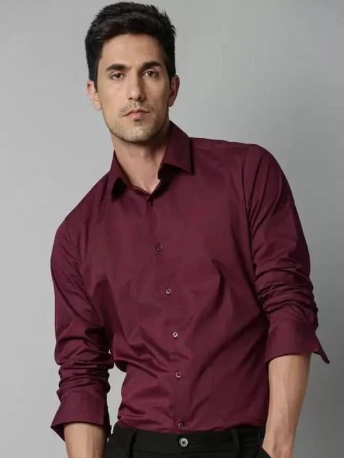 Buy MISCHIEF MONKEY Men's Solid Collar Casual Maroon Color 100% COTTON Plain Shirt For men ...