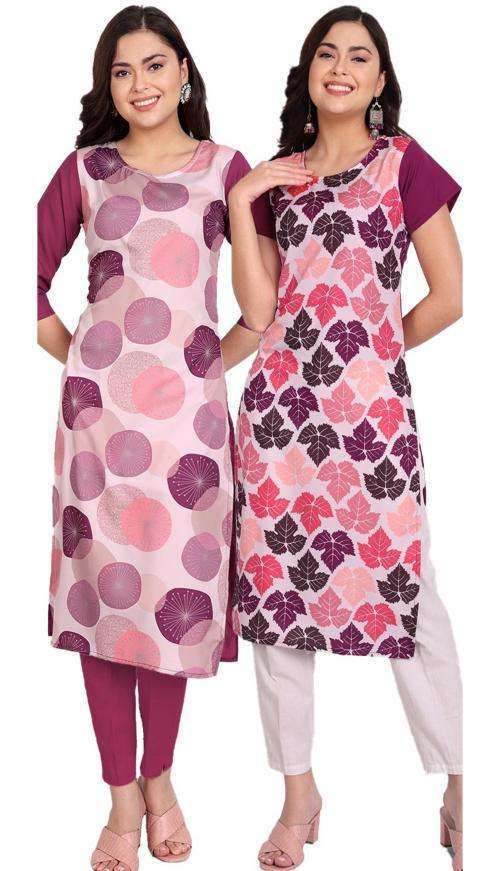Buy Arya Dress Maker Women Multicolor Printed Crepe Pack Of 2 A-Line ...
