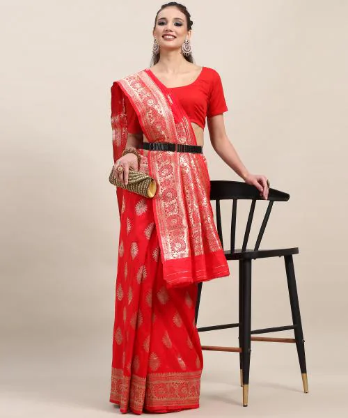 Buy Areca Designer's Adorable Red Color Silk Blend Banarasi Silk Saree ...