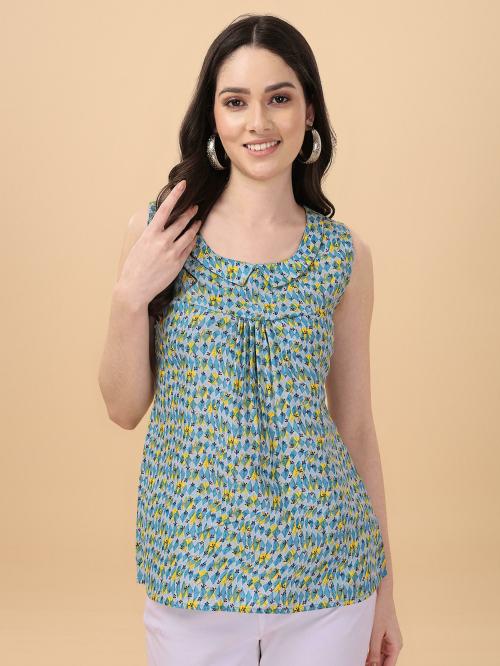 Buy PINPOINT SELLER Women Turquoise Green Printed Cotton Blend Crop Top ...