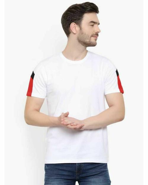 Buy Glito Striped White Half Sleeves Round Neck T-shirts For Men's Online at Best Prices in ...