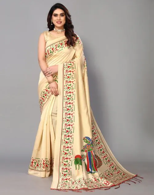 Buy Siril Poly Silk Beige Color Saree With Blouse Piece | sarees for ...