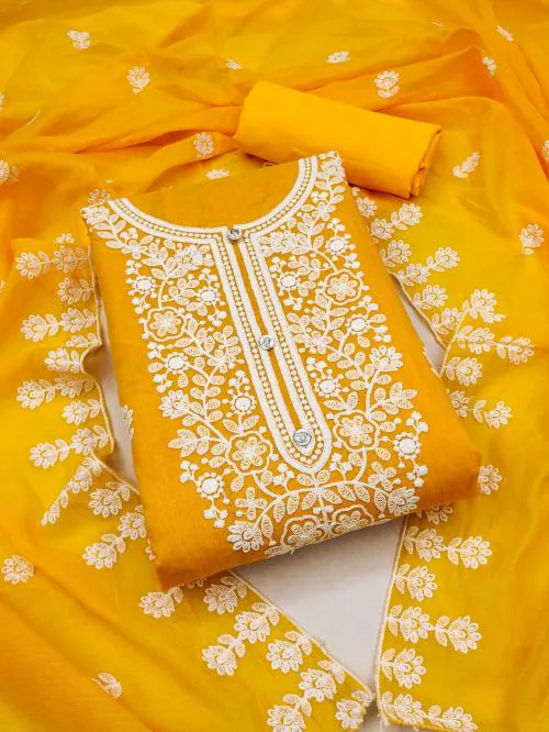 Buy Panzora Chanderi Elegance Embroidered Silk Ensemble with Cotton ...