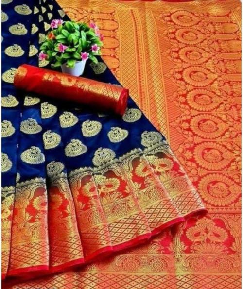 Buy Mansh the stylo..Women Blue Woven Art Silk Kanjivaram Saree Online ...
