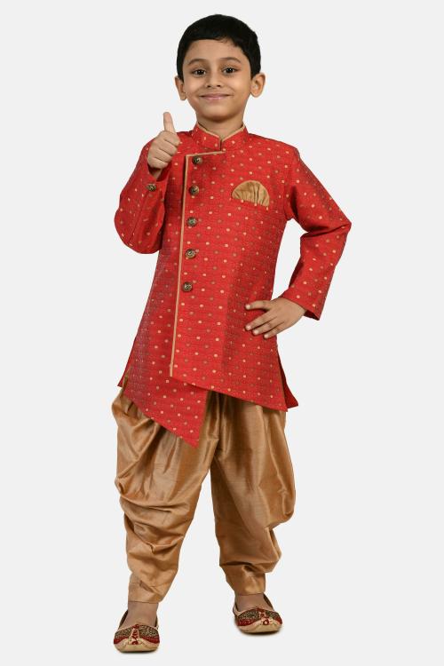 Buy Just Creation Boys Maroon Self Design Satin Blend Kurta Set (9-10 Y) Online at Best Prices ...