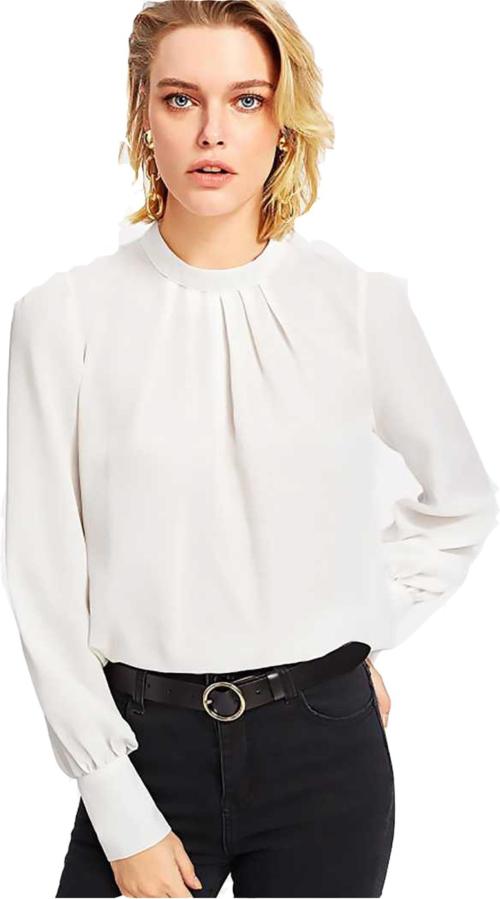 Buy CF CREATIVE Women White Solid Crepe Tops (XL) Online at Best Prices ...