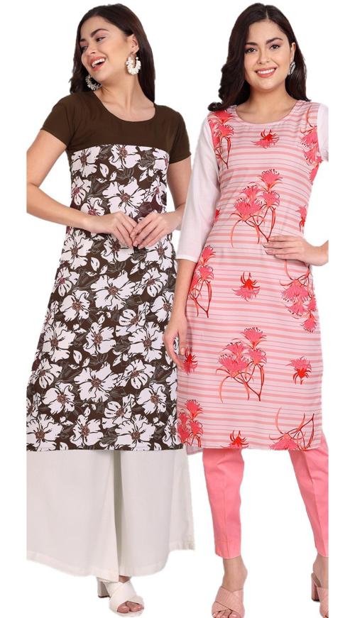 Buy Arya Dress Maker Women Multicolor Printed Crepe Pack Of 2 A-Line ...