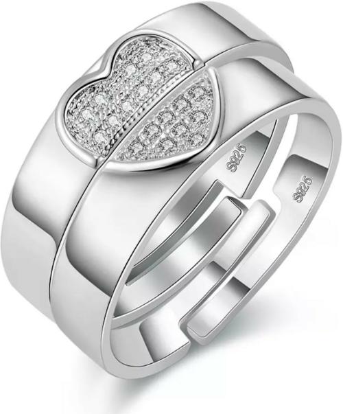 Buy Nilu's Collection Sterling Silver Adjustable Couples Ring for Men and Women (Set of 2 ...