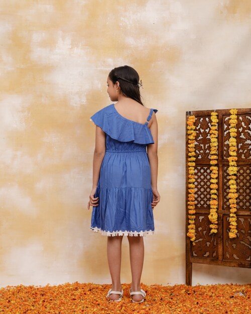 Buy Budding Bees Girls Solid Tier One Shoulder Dress-Blue Online at Best Prices in India - JioMart.