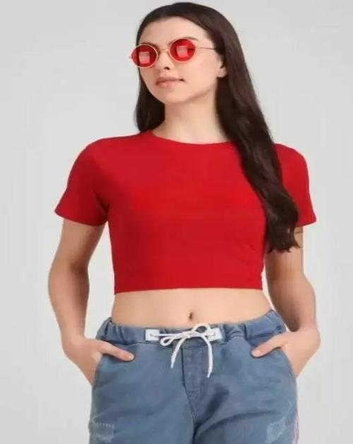 Buy BLU HUB Casual Bishop Sleeve Solid Women Red Top Online at Best ...