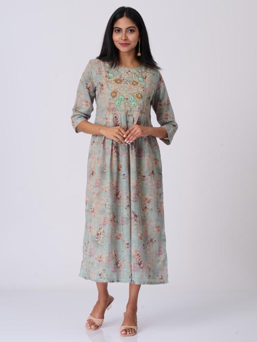 Buy Anora Linen Sage Green Botonical Print with Floral Creeper ...