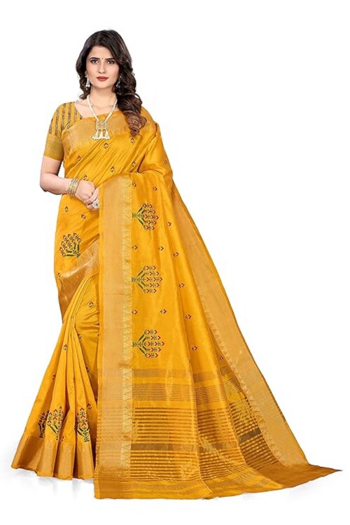Buy TACHAN Women's Assam Cotton Silk With Golden Border Thread ...