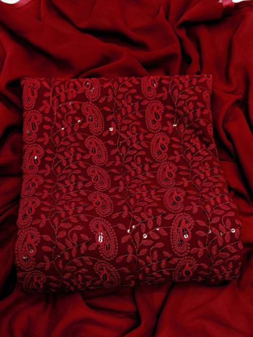 Buy PANZORA Women Maroon Embroidered Georgette Unstitched Salwar Suit ...