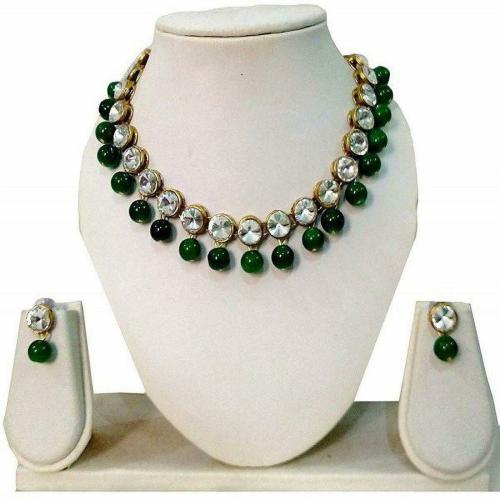 Buy SFJ Gold Plated Alloy Earring and Necklace Set (Green) Online at ...