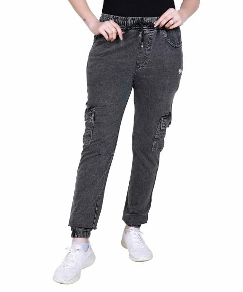 Buy Road Bumps Women Grey Looper Knit Denim Cargo Jogger | Women's ...