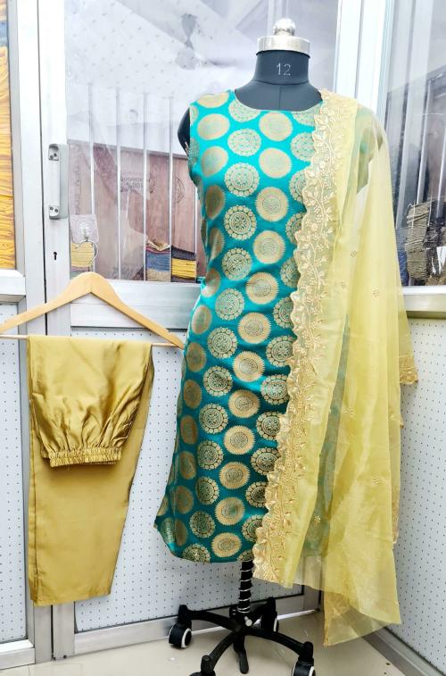 Buy sukhnath creation Women's Silk Blend Olive Straight Kutra, Pant ...