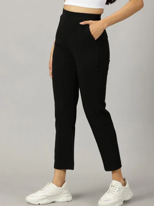 Buy Ausk Solid Black Skinny Fit Trousers Online at Best Prices in India ...