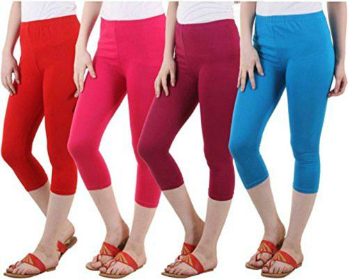 Buy Pixie Store Women Multicolor Solid Cotton Lycra Capris (Pack of 4) Online at Best Prices in ...