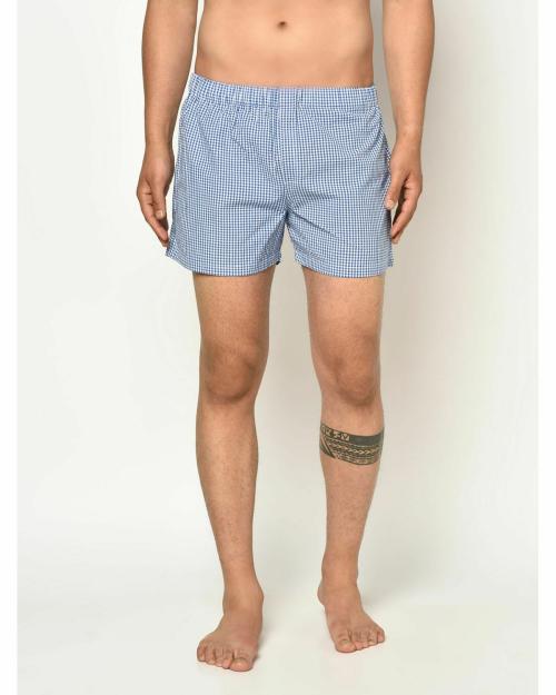 Buy Glito Checkered Blue With Inner Elastic Boxer For Men's Online at ...