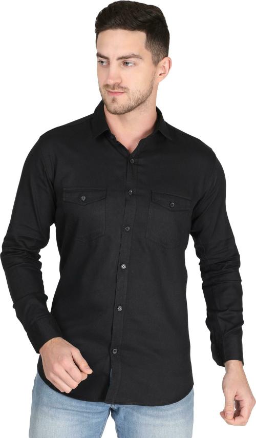 Buy NUMERO-CLOTHES FASHION Men Black Solid Cotton Blend Casual Shirts ...