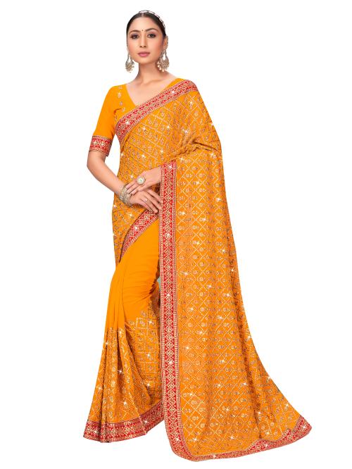 Buy Tira Women partywear Faux Georgette Red Color saree for women ...