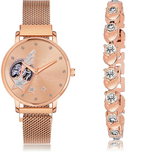 Buy GROOT Brand New Chronograph Magnet Chain And Bracelet Rose Gold ...