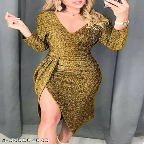 Buy BLUECHIC COLLECTION Stylish Ravishing Women Dresses-Size-XL-Gold ...