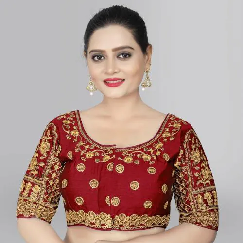 Buy Jay Pal Women Maroon, Gold Art Silk U-Neck Blouse Online at Best ...