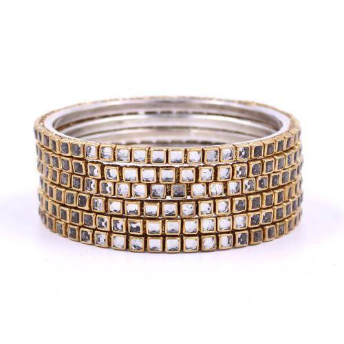 Buy Brass Based Bangles with Square Kundan Stone by Leshya (White, 2.60 ...