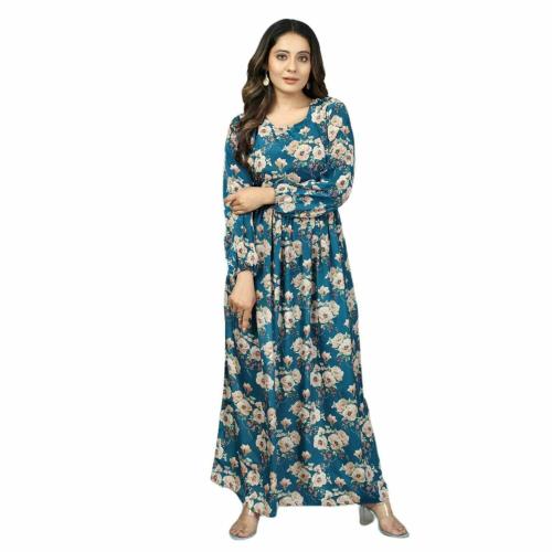 Buy Concy Girls Blue Floral Print Silk Blend Puff Sleeves Anarkali Gown ...