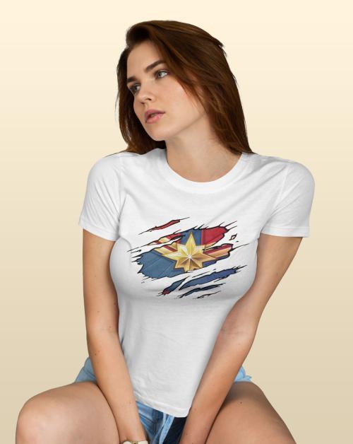 Buy Macmerise Ripped Captain Marvel White T-shirt for Womens Online at ...