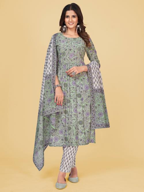 Buy Avsar Women's Cotton Printed Straight Kurta with Pant & Dupatta-M ...