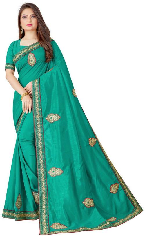 Buy Febo Fashion Women Sea Green Embellished Art Silk Single Saree ...