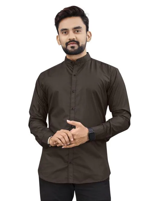 Buy NIVICK Men Slim Fit Solid Mandarin Collar Casual Shirt--Coffee--XL ...