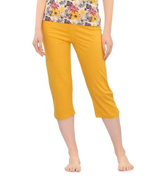 Buy ZEBU Women Cotton Solid Yellow Capri pack of 1 Online at Best ...