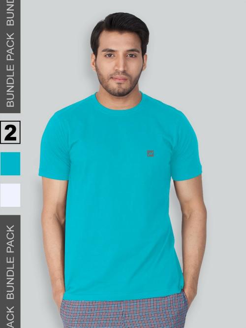 Buy LUX NITRO Men's Multicolor Solid Cotton Blend Pack of 2 Round Neck ...